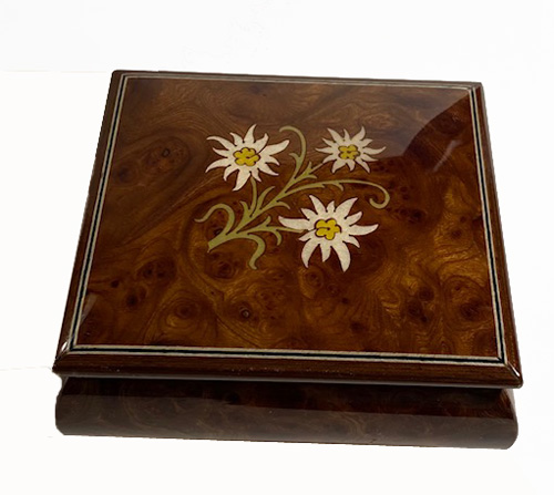 Edelweiss Inlay on Plum or Natural Burled Elm Music Box (1.18)