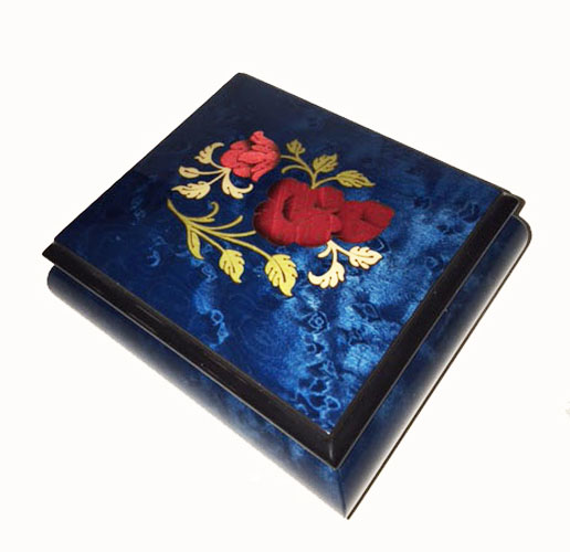 Red Rose and Bud on Royal Blue Music Box