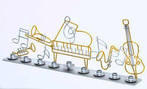 Judaica - Menorah with Musical Instruments