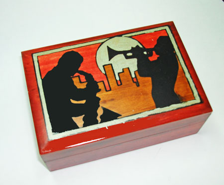 Silent Music Box with Sax and Trumpet players in Moonlit City