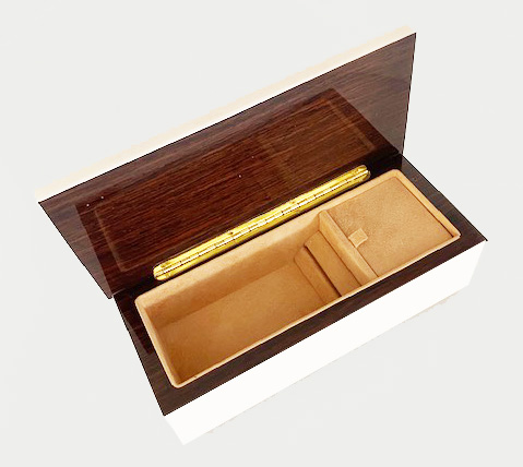 Long and Narrow Musical Box with Floral Inlay (1.18) in White Blue or Elm