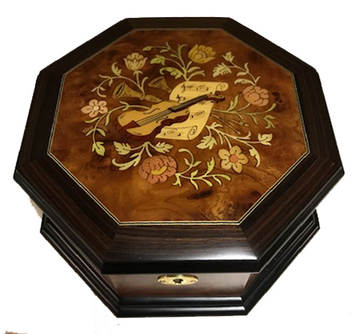 Octagon Jewelry Box with Violin and Music Inlay