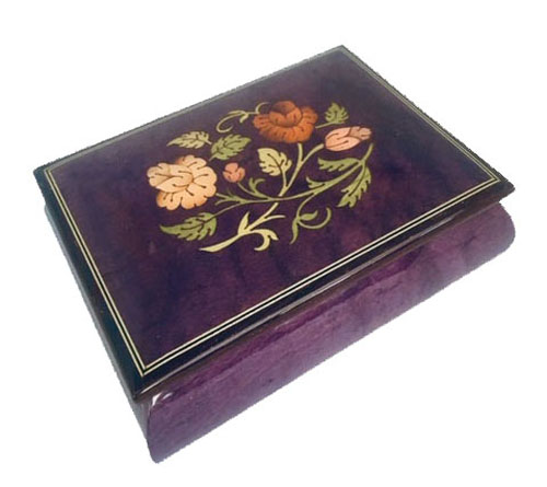 Purple Burled Elm music box with Floral and Leafy Inlay (1.18)